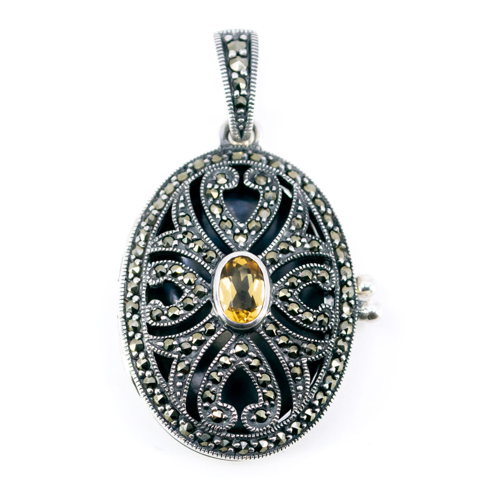 Citrine Marcasite (Pyrite) Silver Oval-Shape Locket 13029-1101 ...